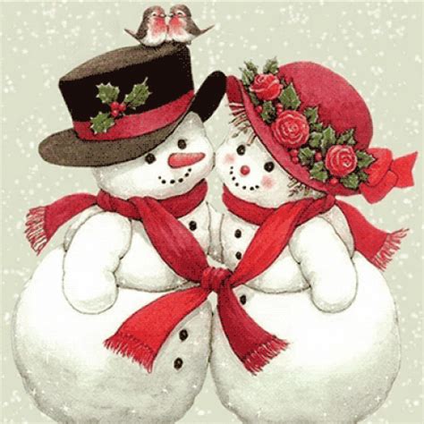 Гоблен за шиене Влюбени снежни човеци