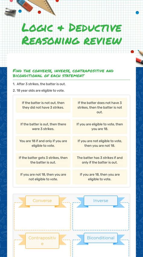 Interactive Worksheet For Conditional Statements And Deductive Reasoning Test Review