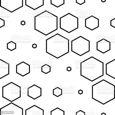 벡터 일러스트레이션 윤곽선 육각형의 질감 흑백 기하학적 이음새가 없는 패턴 모자이크 추상적 배경 육각형 반복 기하학적 다각형