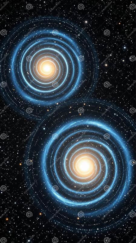 Twin Galactic Spirals In Cosmic Space Mysterious Celestial Phenomena