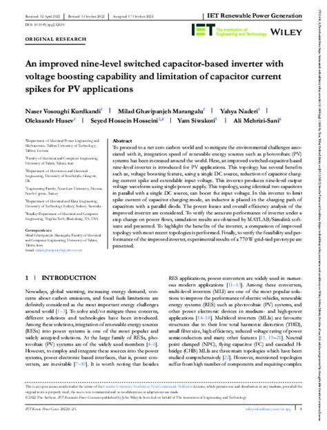 Pdf An Improved Nine‐level Switched Capacitor‐based Inverter With Voltage Boosting Capability