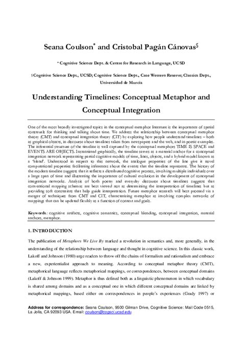 Pdf Understanding Timelines Conceptual Metaphor And Conceptual Integration