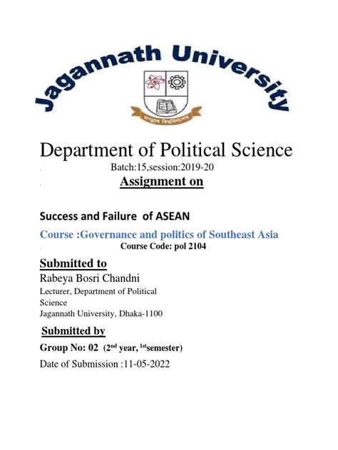 Assignment On Success And Failure Of Asean Submitted By Group 02