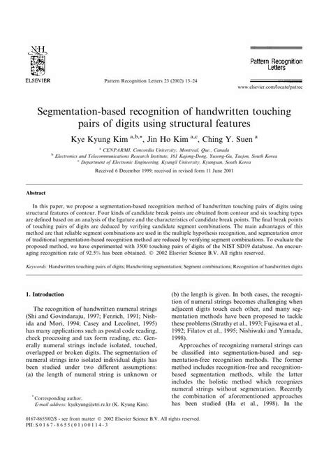 Pdf Segmentation Based Recognition Of Handwritten Touching Pairs Of