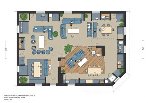 Floor Plan Of A Modern Coworking Space Featuring A Large Central Area