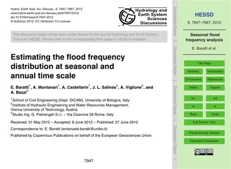 Pdf Estimating The Flood Frequency Distribution At Seasonal And