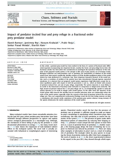 Pdf Impact Of Predator Incited Fear And Prey Refuge In A Fractional