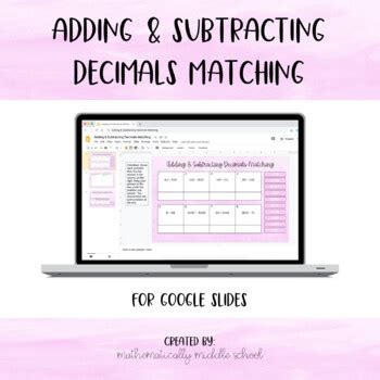 Adding Subtracting Decimals Matching By Mathematically Middle School