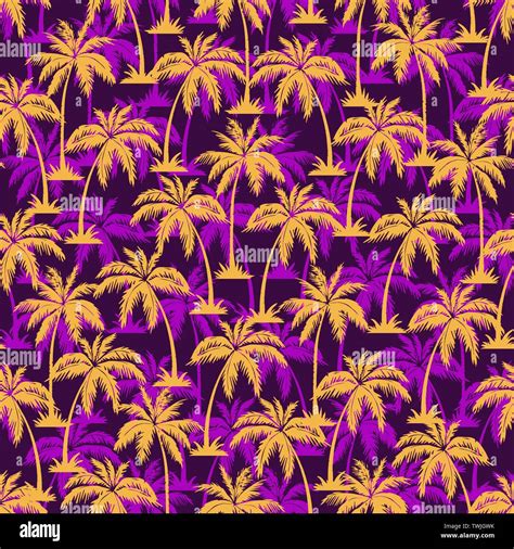 Palm Tree Seamless Pattern Hawaiian Palm Trees Repeating Pattern Yellow On Purple Background
