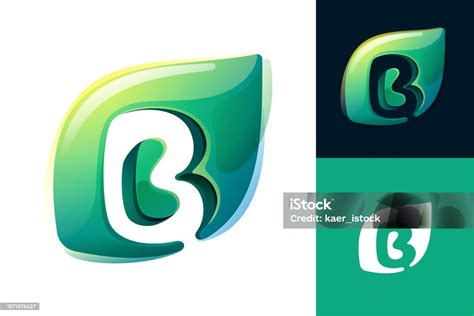 B 편지 에코 로고 녹색 잎 조각입니다 3d 사실적인 아이콘입니다 수채화 스타일의 환경 친화적 인 숲 0명에 대한 스톡 벡터 아트 및 기타 이미지 Istock