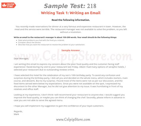 Celpip Writing An Email Sample 218