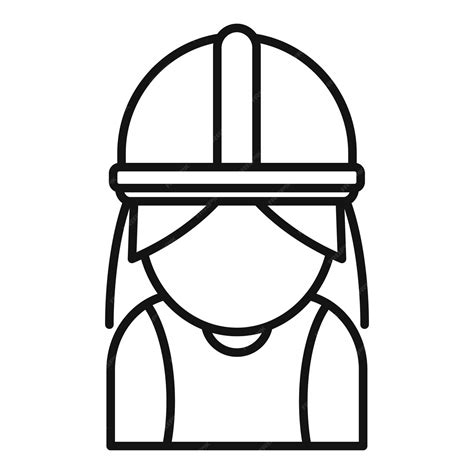 Premium Vector Female Construction Worker Wearing Hard Hat Line Icon