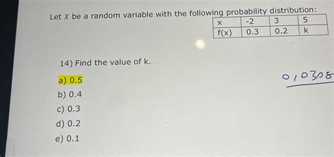 solved let x ﻿be a random variable with the following