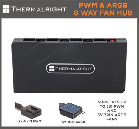 Thermalright Pwm And Argb Fan Hub Up To 8 Groups Of Fans 8 Port 4 Pin Pc Fan Controller 5v 3