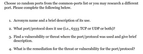 Solved Common And Vulnerable Ports Choose 10 Random Ports From