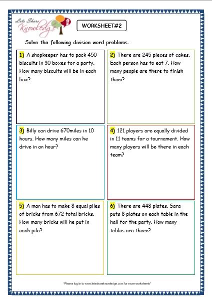 3rd Grade Division Math Word Problems