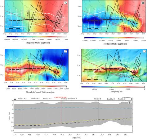 Modeled Regional Moho Depth A Modeled Moho Depth B Modeled