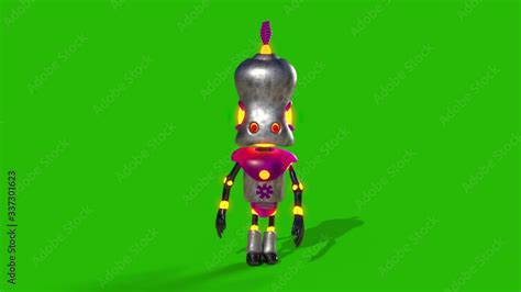 metal robot soldier walkcycle green screen 4k loop 3d rendering