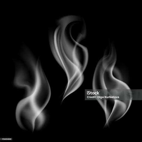 텍스처 스팀 안개 또는 스모그 불꽃 현실적인 증발 및 불타는 흔적 Igarette 또는 Hookah 증기 차와 커피 핫 컵의