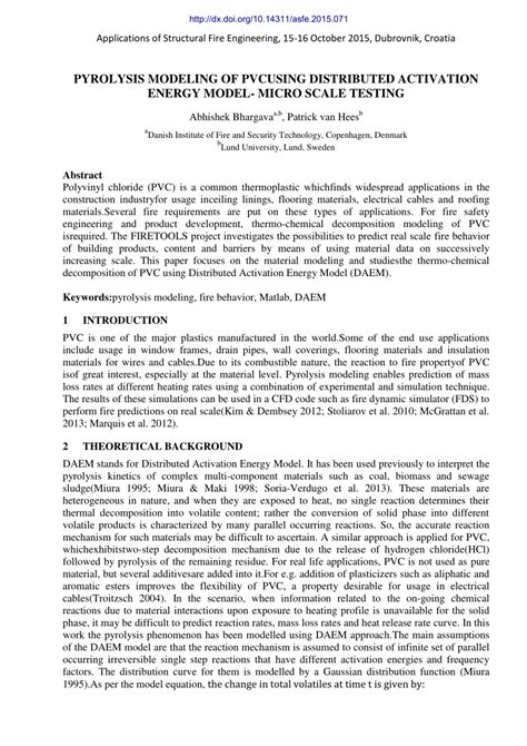 Pdf Pyrolysis Modeling Of Pvc Using Distributed Activation Energy