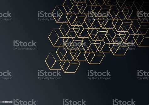 기하학적 모양과 황금 요소 조합으로 추상적인 어두운 배경 0명에 대한 스톡 벡터 아트 및 기타 이미지 0명 3차원 형태