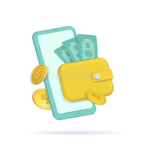 3d Mobile Phone With Wallet With Paper Currency And Falling Coins Money Management Mobile App