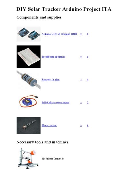 Diy Solar Tracker Arduino Project Ita Pdf Arduino Manufactured Goods