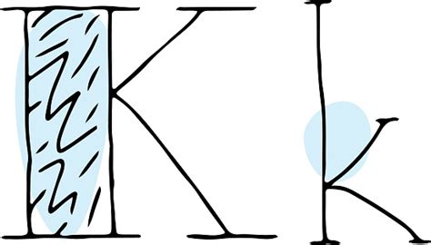 대문자 K와 소문자 K 음영 선이 있는 검은색으로 손으로 그린 대문자는 연한 파란색으로 둥근 모양으로 채워집니다 0명에 대한 스톡 벡터 아트 및 기타 이미지 Istock