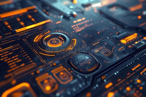 Futuristic Digital Interface Display Control Panel With Glowing Lights