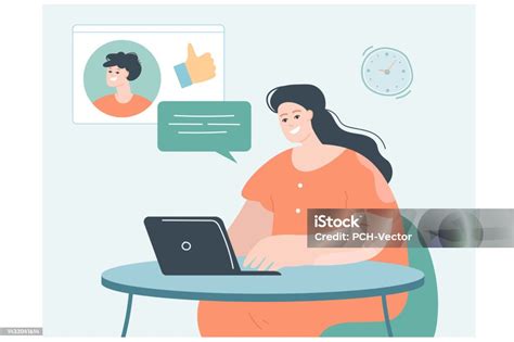 소셜 네트워크 플랫 벡터 일러스트레이션에서 채팅하는 소녀 개념에 대한 스톡 벡터 아트 및 기타 이미지 개념 검색 기포 Istock