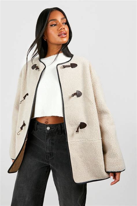 Toggle Button Teddy Jacket Boohoo Usa