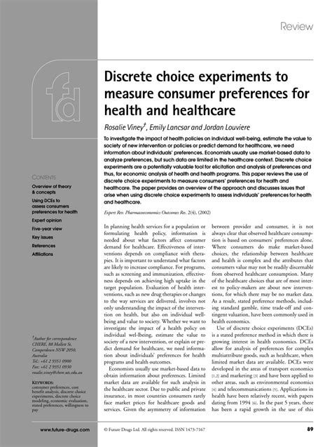 Pdf Discrete Choice Experiments To Measure Consumer Preferences For