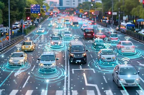 Autonomous Vehicles Navigate City Streets With Connected Car Technology Enhancing Safety And