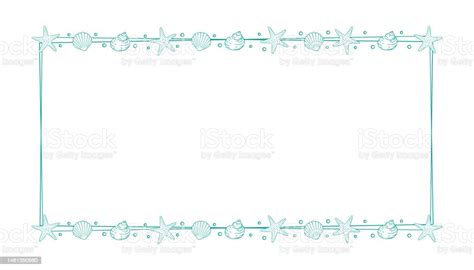 직사각형 조개 프레임입니다 바다와 바다 디자인 수직 템플릿입니다 벡터 일러스트 레이 션 여름 또는 해변 파티 광고 디자인 조개