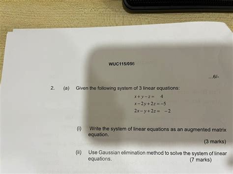 Solved A Given The Following System Of 3 Linear Equations Chegg Com