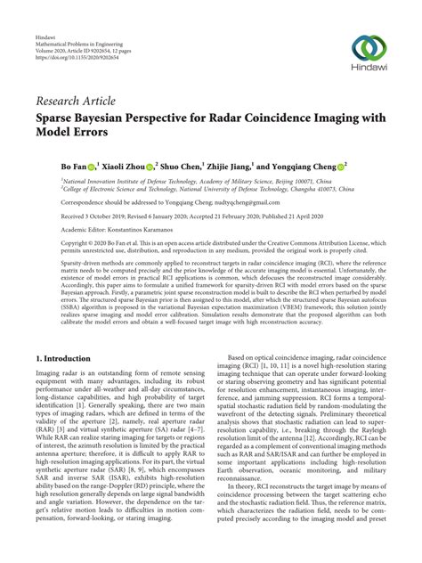 Pdf Sparse Bayesian Perspective For Radar Coincidence Imaging With Model Errors