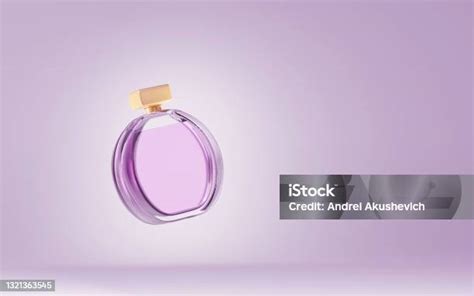 보라색 배경에 고립 된 화장품 향수 병 여성을위한 분홍색 액체유리 원형 용기 골드 캡 플로럴 에센스 스프레이 패키징 모형 배너 3d 일러스트가 있는 화장품 제품 향수 미용