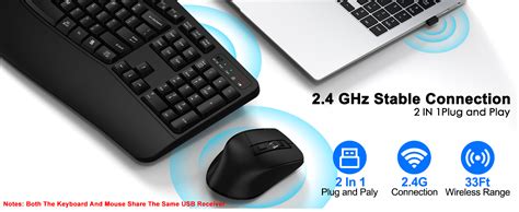 Wireless Keyboard And Mouse Combo 2 4g Full Size Wave Keys Ergonomic Keyboard With