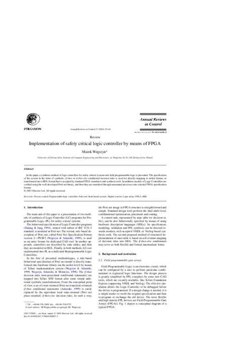 Pdf Implementation Of Safety Critical Logic Controller By Means Of Fpga