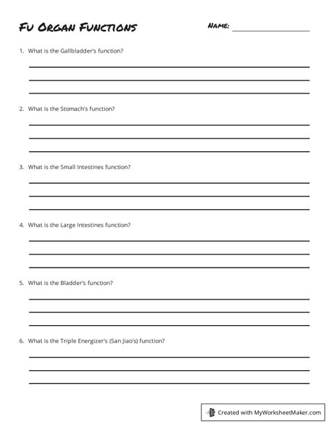 Fu Organ Functions My Worksheet Maker Create Your Own Worksheets