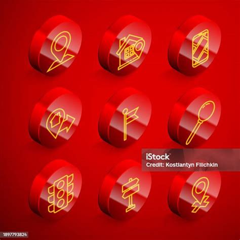 선 위치 집 도시지도 내비게이션 마커 푸시 핀 신호등 및 도로 교통 표지판 아이콘을 설정합니다 벡터 3차원 형태에 대한 스톡 벡터 아트 및 기타 이미지 Istock