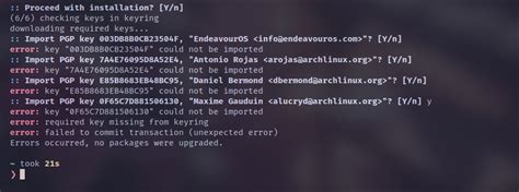 Unable To Import Pgp Keys For System Update Pacman And Aur Helpers Endeavouros