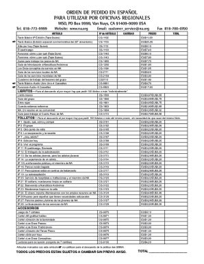 Fillable Online ORDEN DE PEDIDO EN ESPAOL PARA UTILIZAR POR Fax Email Print PdfFiller