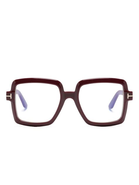 Tom Ford Ft5913b Logo Engraved Square Frame Glasses Red Editorialist