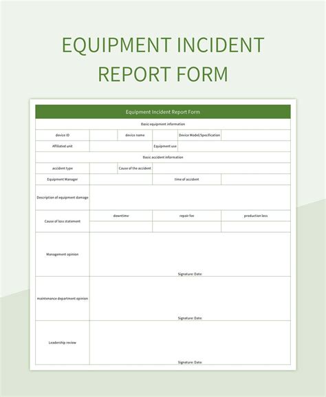 Free Equipment Incident Report Templates For Google Sheets And