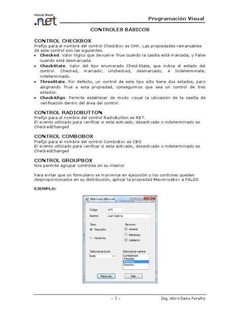 Sesión 08 Control Combobox Radiobutton Y Checkbox Pdf Áreas De