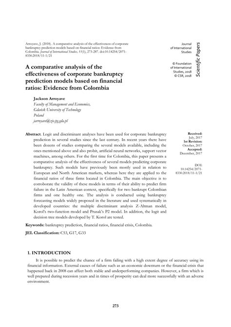 Pdf A Comparative Analysis Of The Effectiveness Of Corporate Bankruptcy Prediction Models