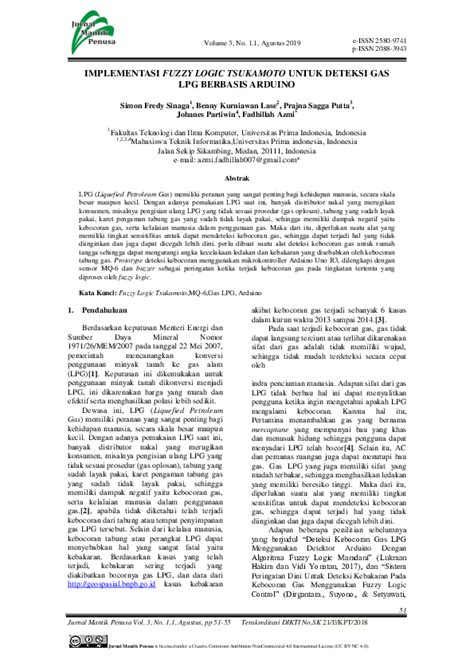 Pdf Implementasi Fuzzy Logic Tsukamoto Untuk Deteksi Gas Lpg Berbasis Arduino