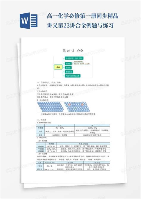 高一化学必修第一册同步精品讲义第23讲合金例题与练习 word模板下载 编号qzmdpovj 熊猫办公