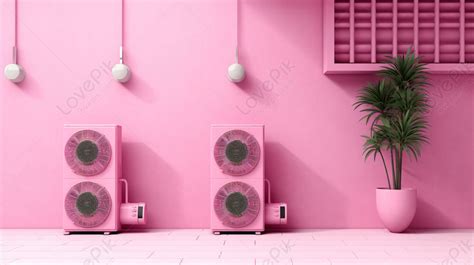 에어컨 시스템을 위한 여러 실내 장치가 있는 분홍색 건물의 3d 렌더링 3d 건물 배경 온도 측정 배경 물의 배경 이미지 Hd 3d 건물 온도 측정 물의 배경